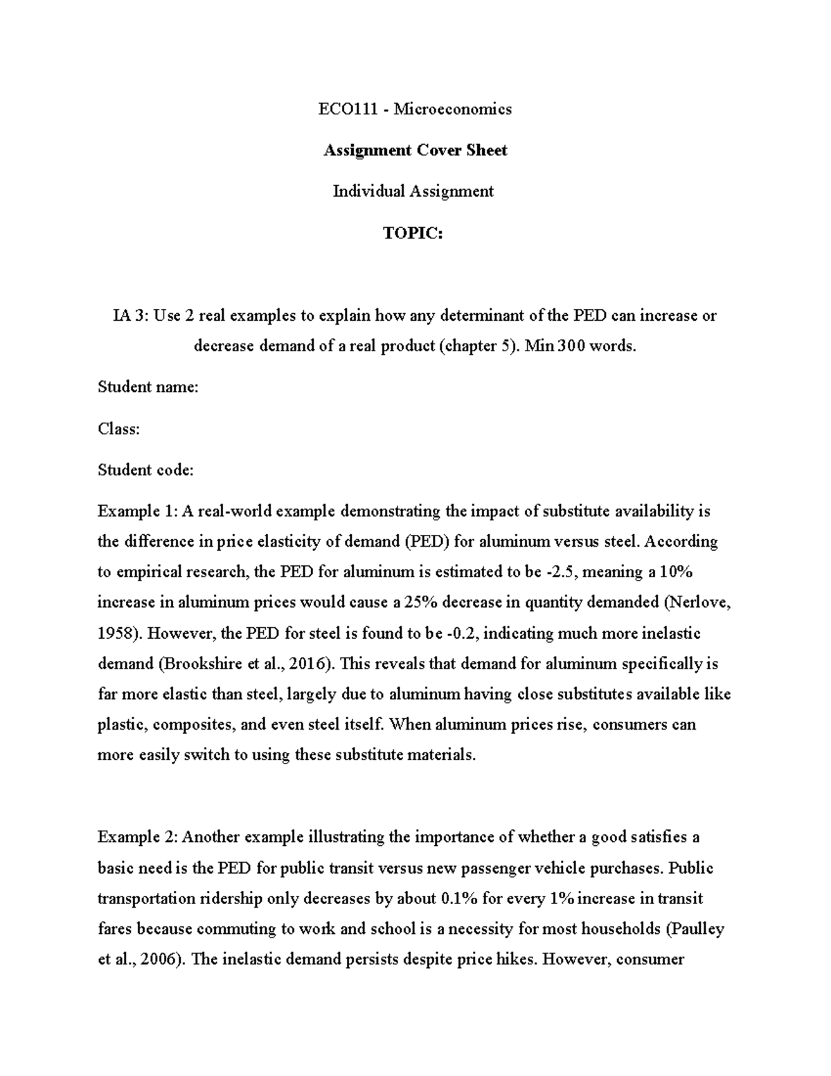 Minh Khanh - zcxzc - ECO111 - Microeconomics Assignment Cover Sheet ...
