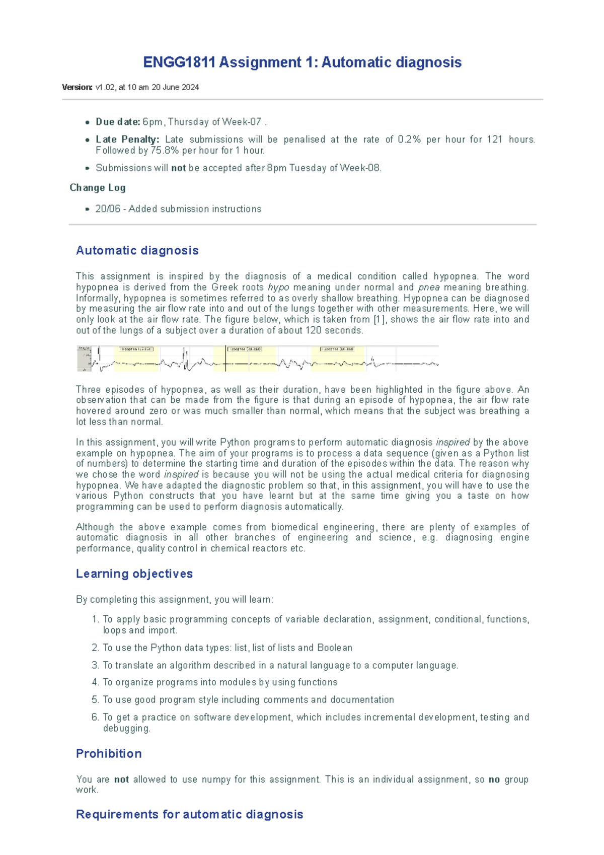 ENGG1811 Assignment 1: Automating Hypopnea Diagnosis with Python - Studocu