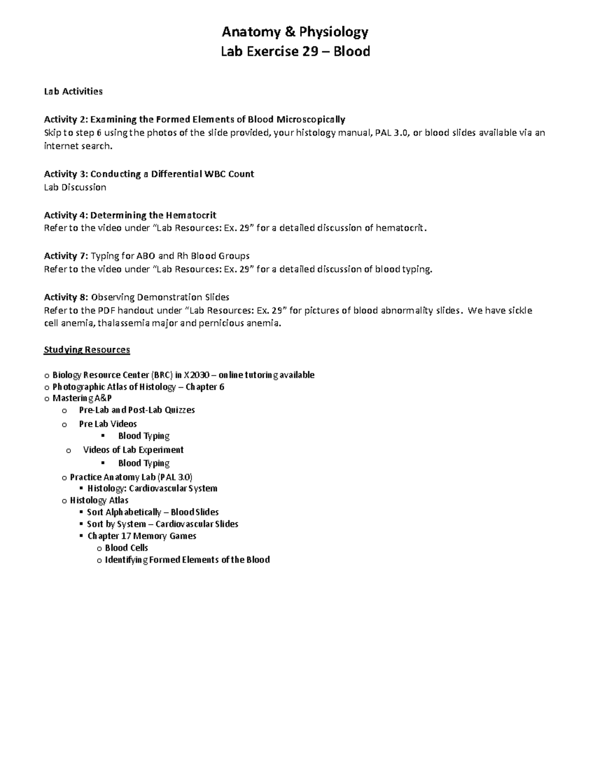 AP Exercise 29 Lab Handout: Microscopy & Blood Analysis (SU 2020) - Studocu