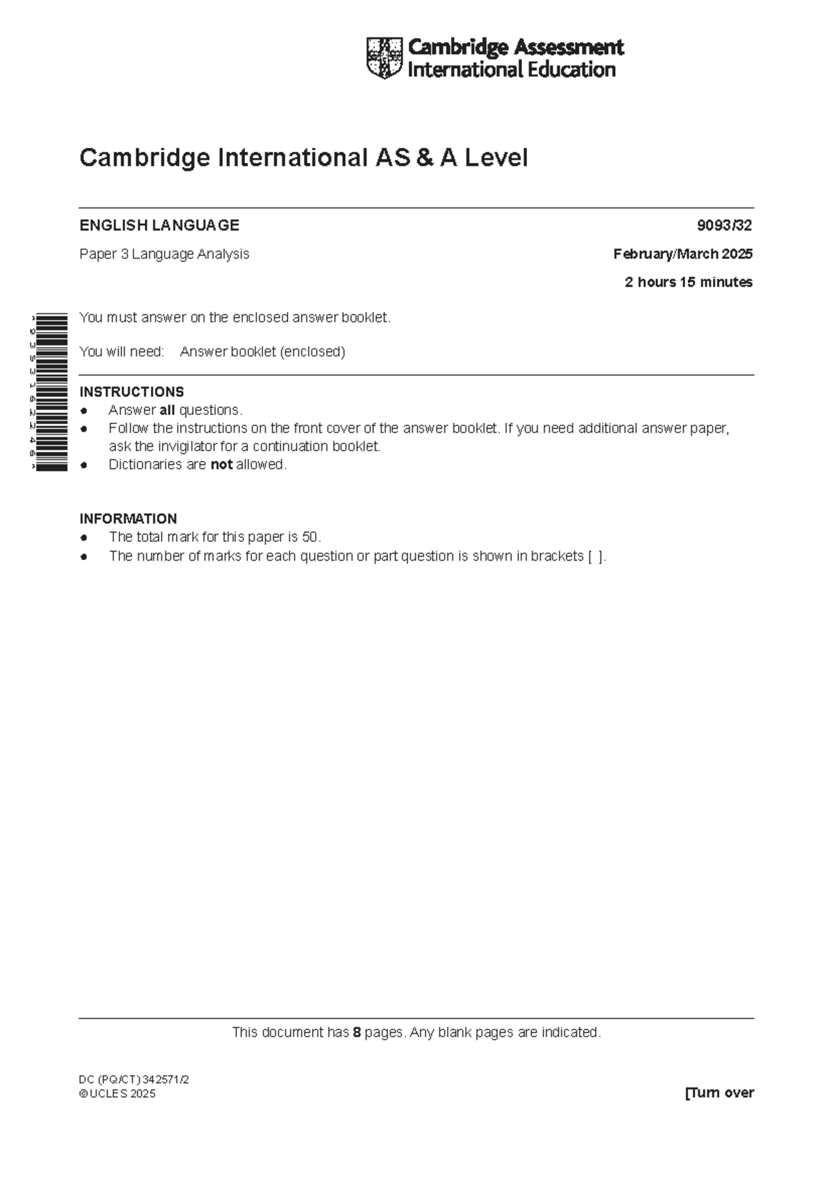 Cambridge International AS A Level ENGLISH LANGUAGE Paper 3 Language ...