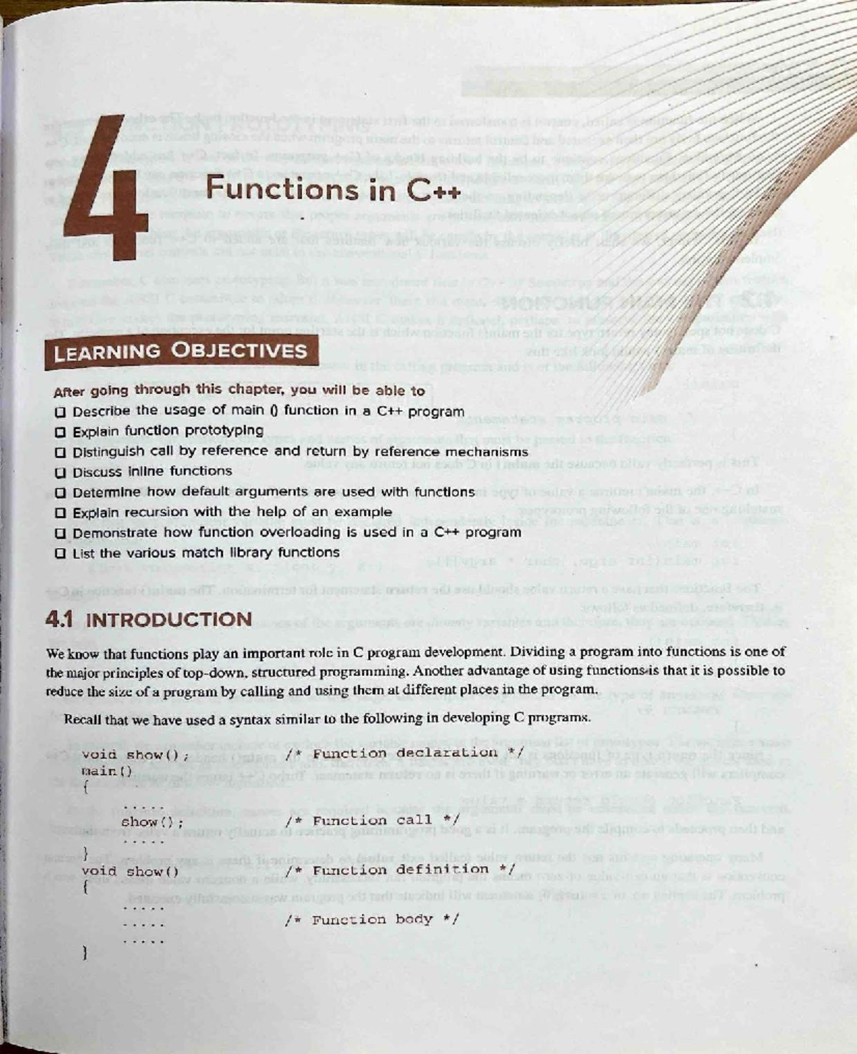 Chapter 4: Functions in C++ (BSWAMY) - Study Material - Studocu