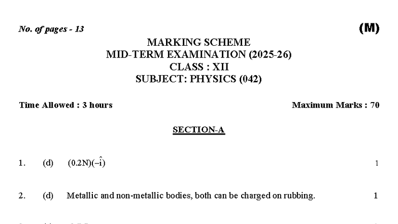 XII Physics (042) Marking Scheme for Final Exam - Studocu