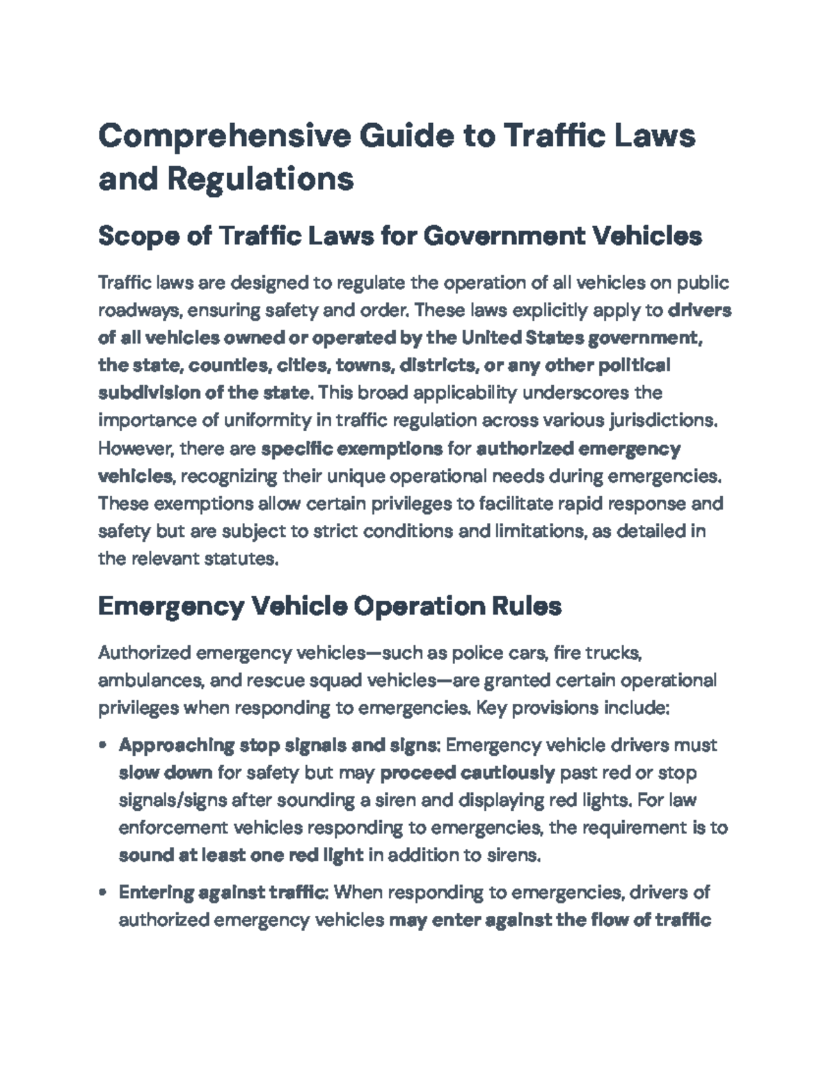 Comprehensive Guide to Traffic Laws & Emergency Vehicle Ops (TL 101 ...