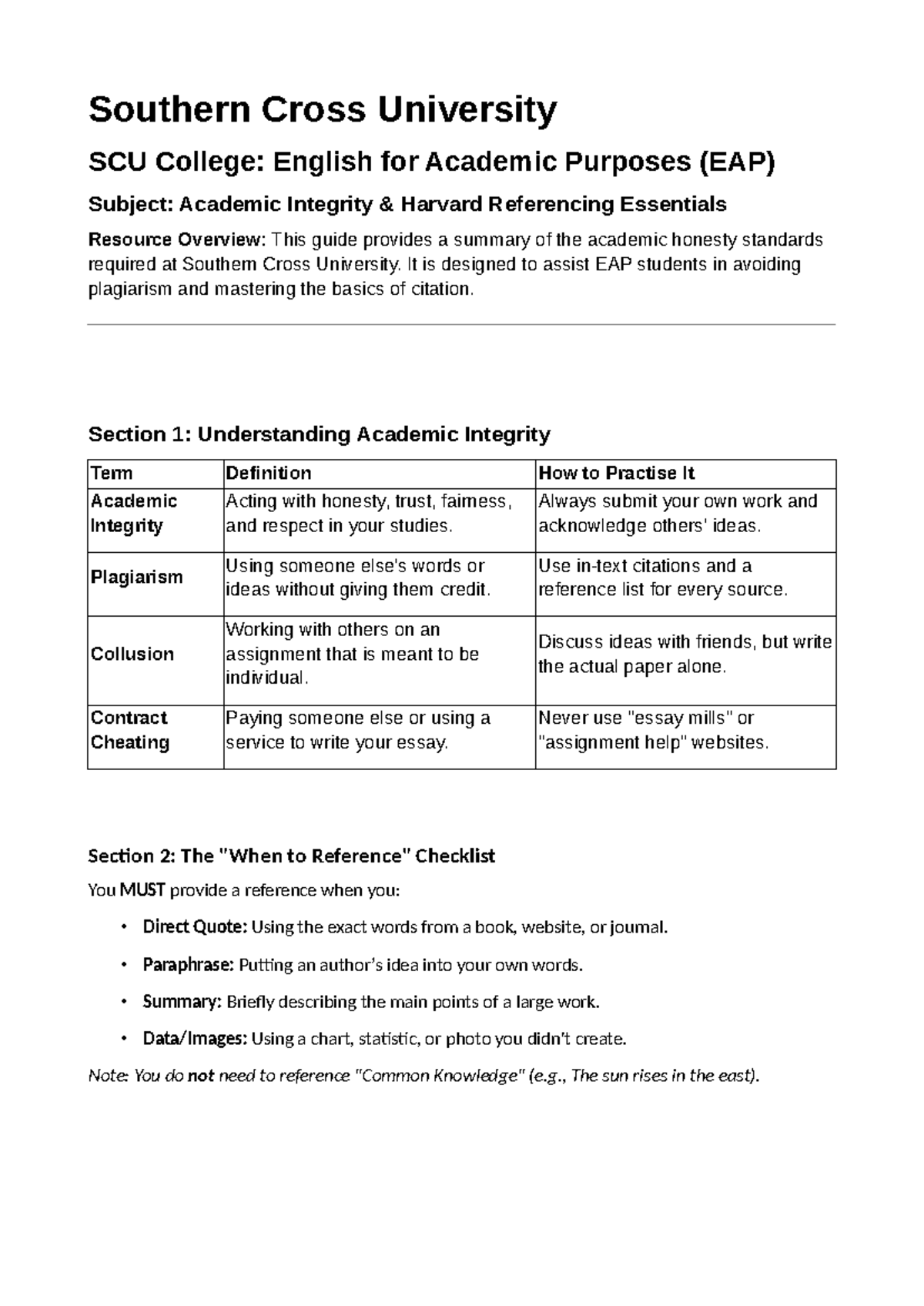 SCU EAP Academic Integrity & Harvard Referencing Guide - Studocu