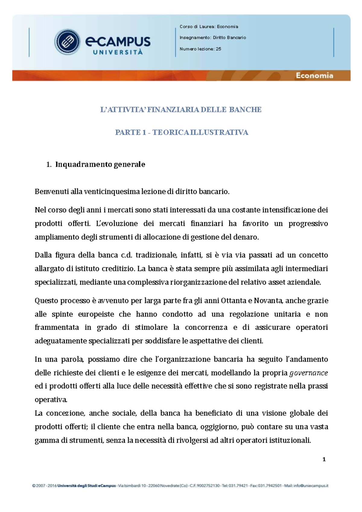 Lezione 25: Attività Finanziaria delle Banche - Diritto Bancario - Studocu