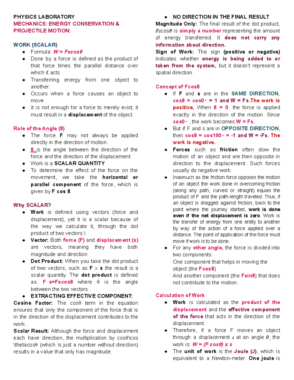 Physics laboratory - Lecture on energy conservation and projectile motion - Studocu