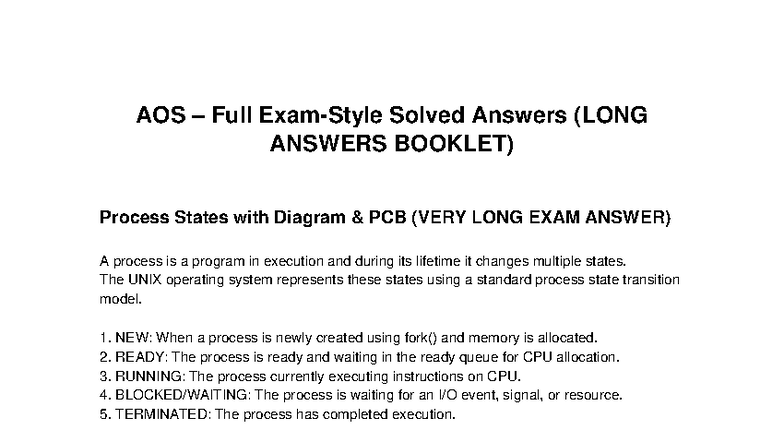 AOS Exam Style Long Answers on Process States & Memory Management - Studocu