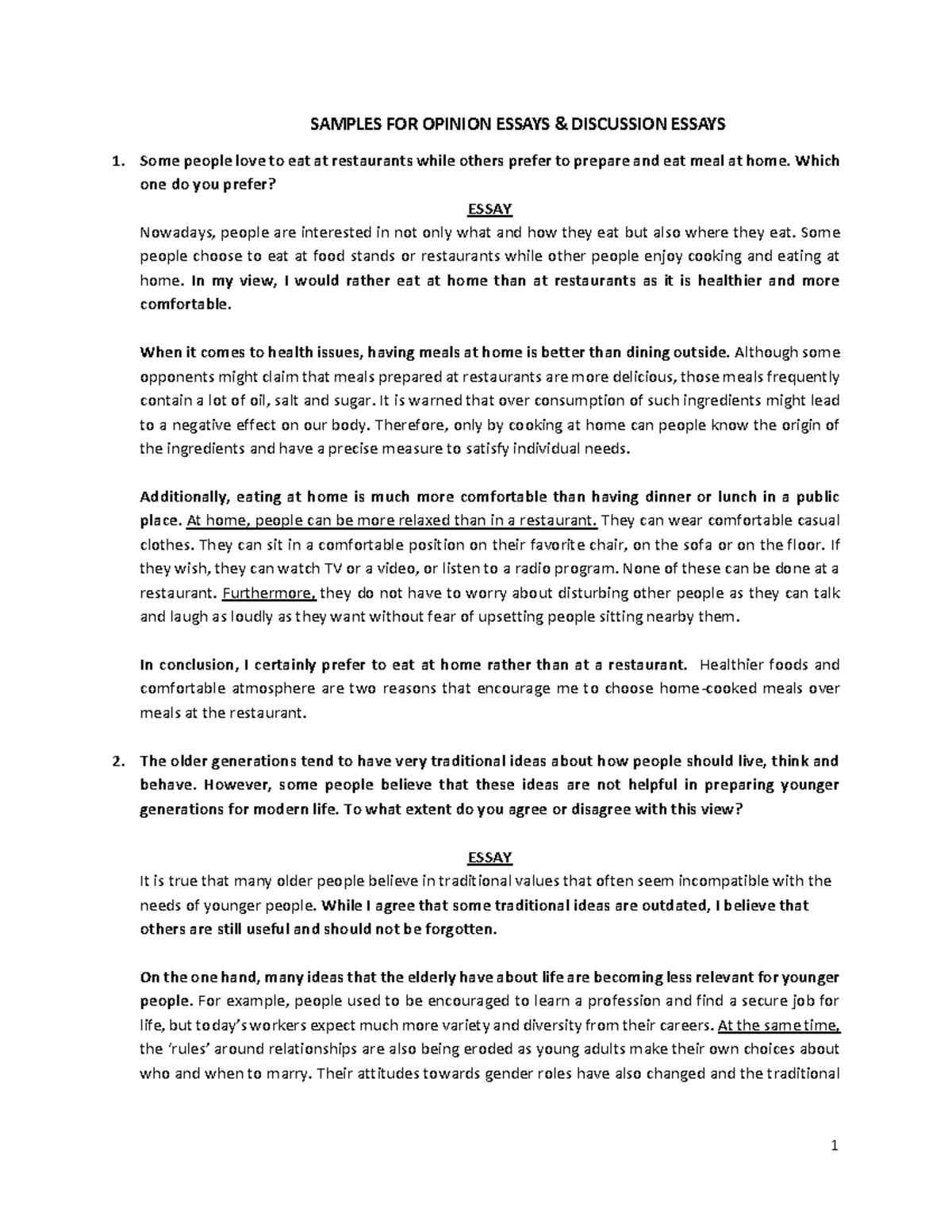 Session 3 - Sample Essays for Opinion Essays and Discussion Essays - 1 ...