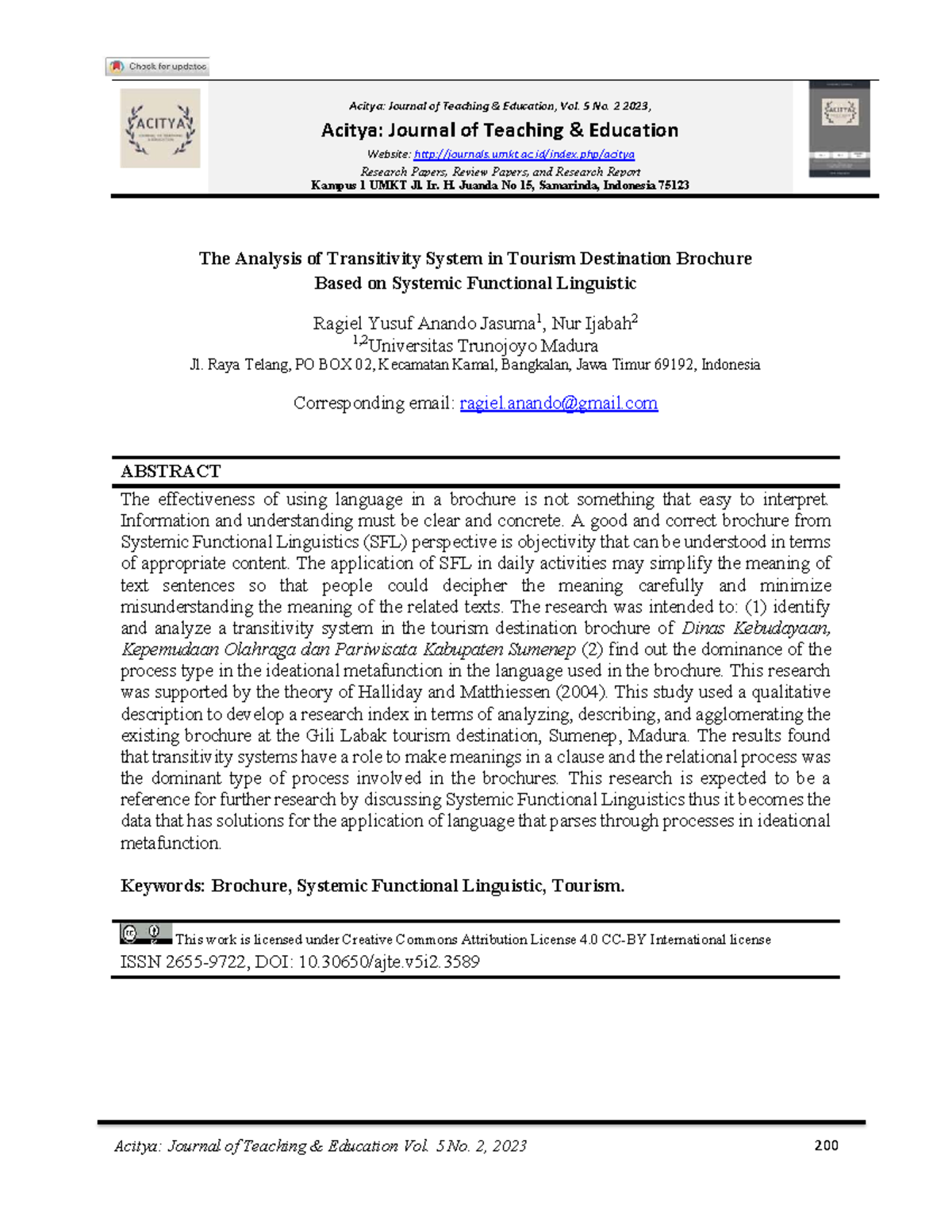 Exploring Transitivity System in Tourism Brochures: SFL Study - Studocu