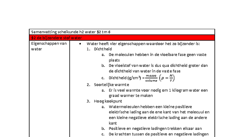 Samenvatting Scheikunde H2: Water en Zijn Bijzondere Eigenschappen ...