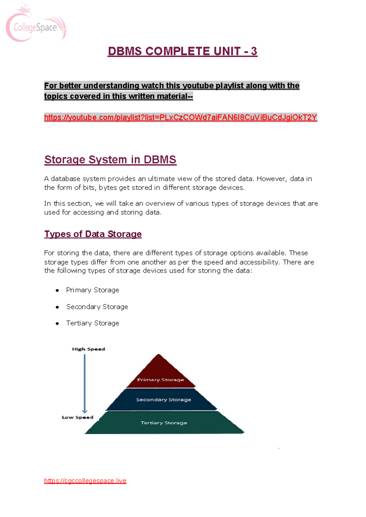 DBMS UNIT 3: Comprehensive Notes on Storage Systems and Indexing - Studocu