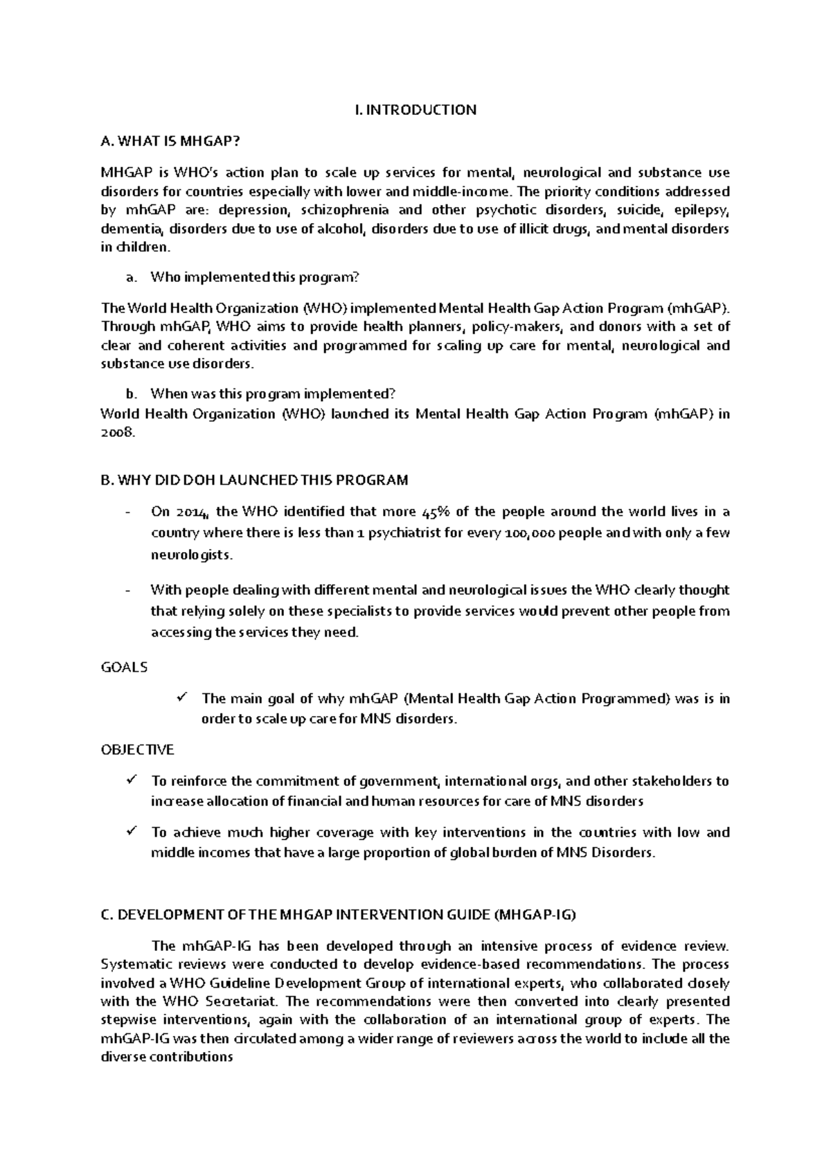 MHGAP Overview and Implementation Insights - Compilation 075755 - Studocu