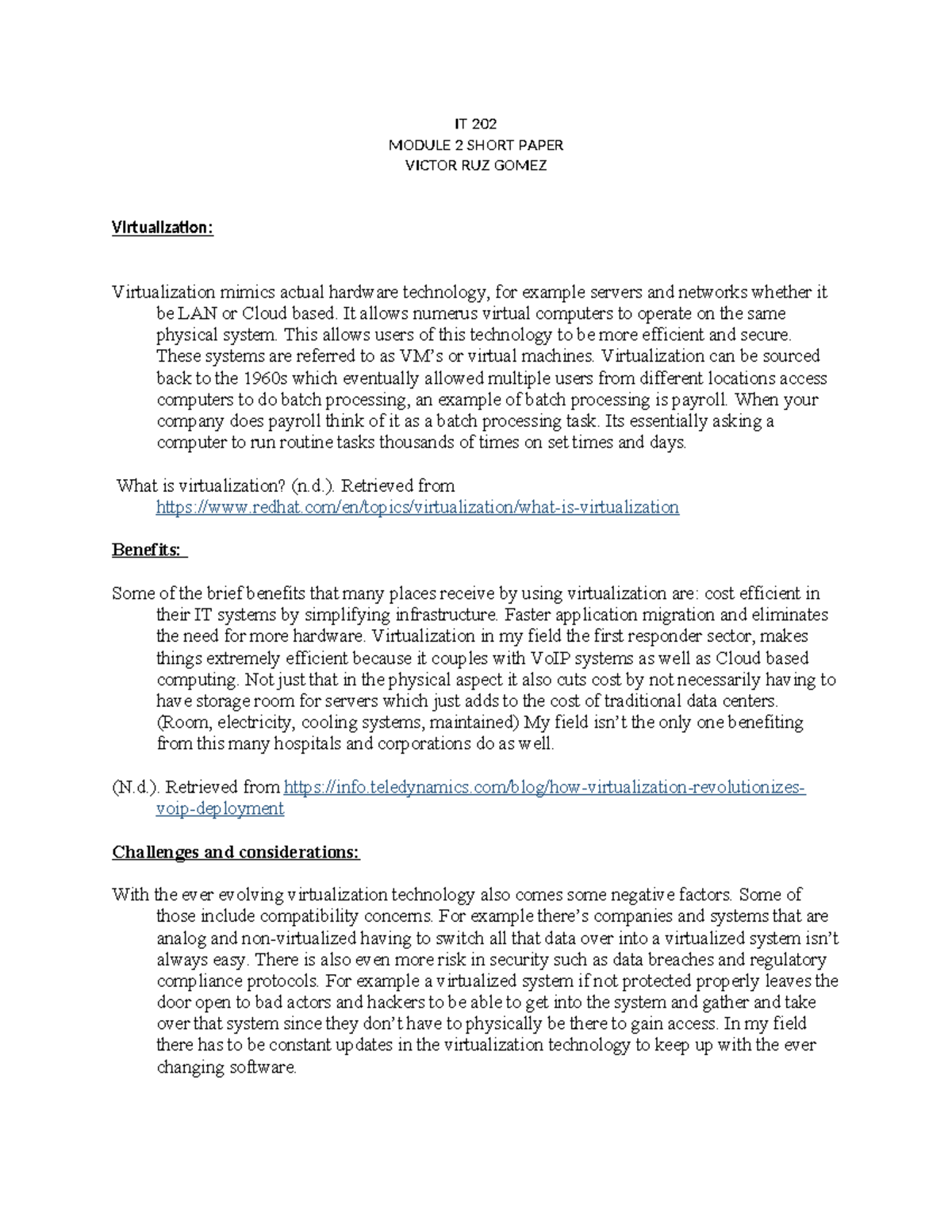 IT 202 Module 2 Short Paper: Exploring Virtualization Benefits ...