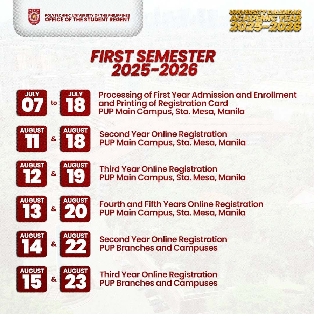 PUP Academic Calendar and Enrollment Schedule for SY 25-26 - Studocu