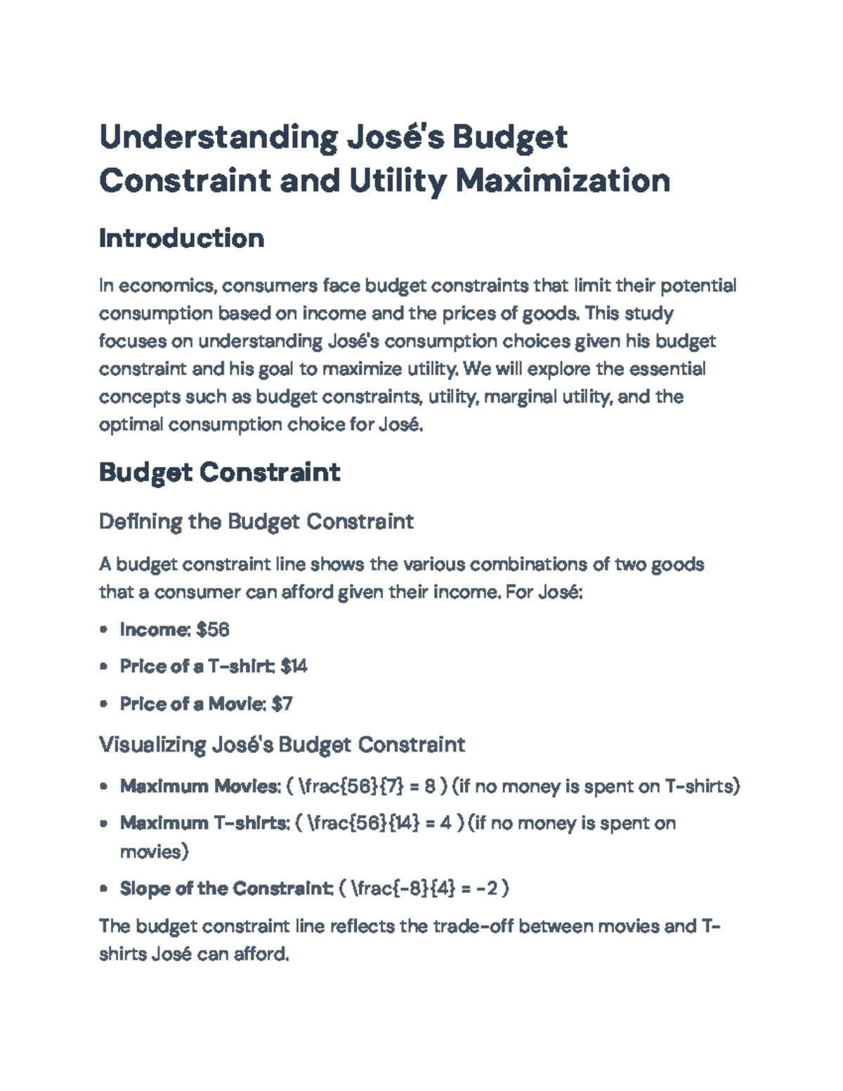 Understanding José's Budget: Utility Maximization & Consumer Behavior ...