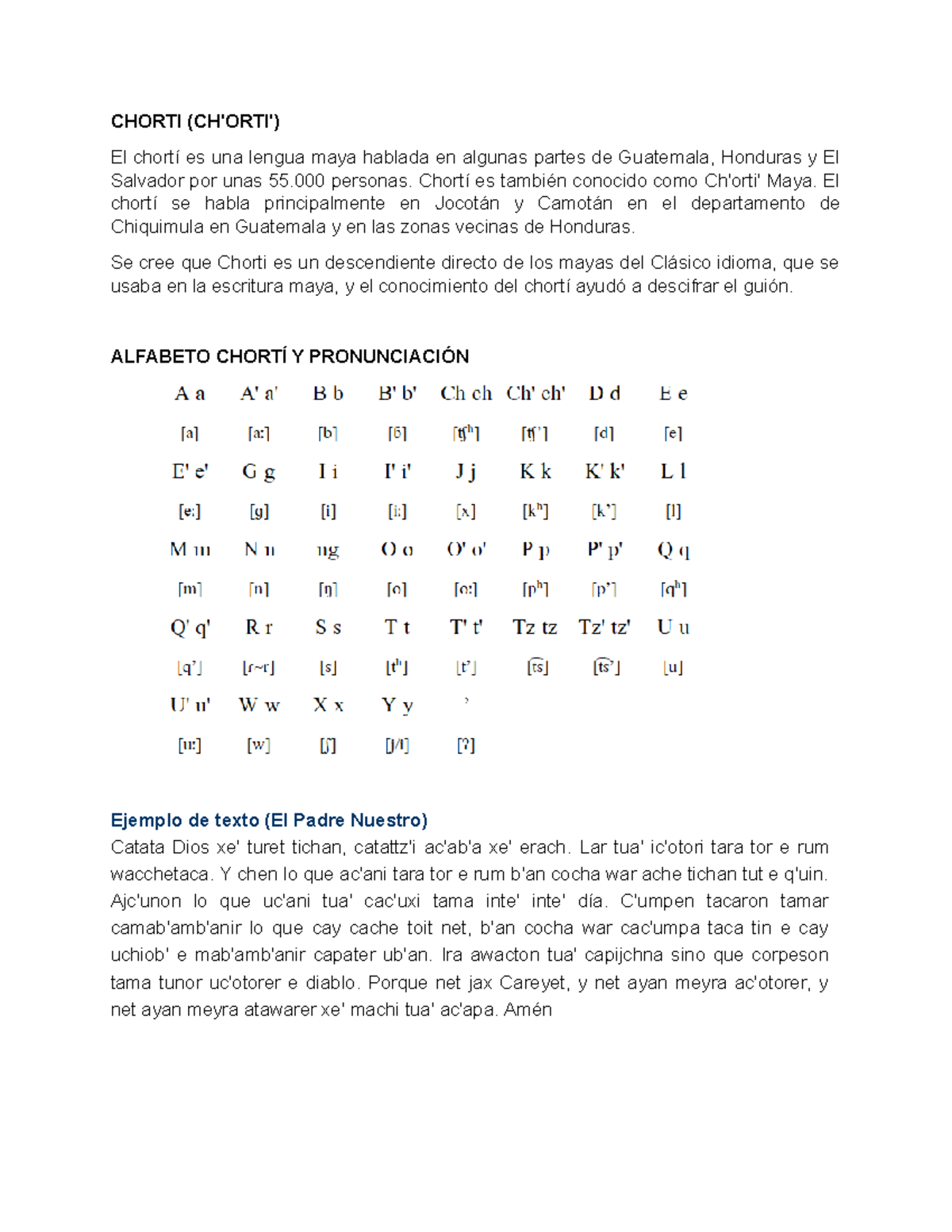 Alfabeto y Pronunciación del Idioma Chortí: Guía Completa - Studocu