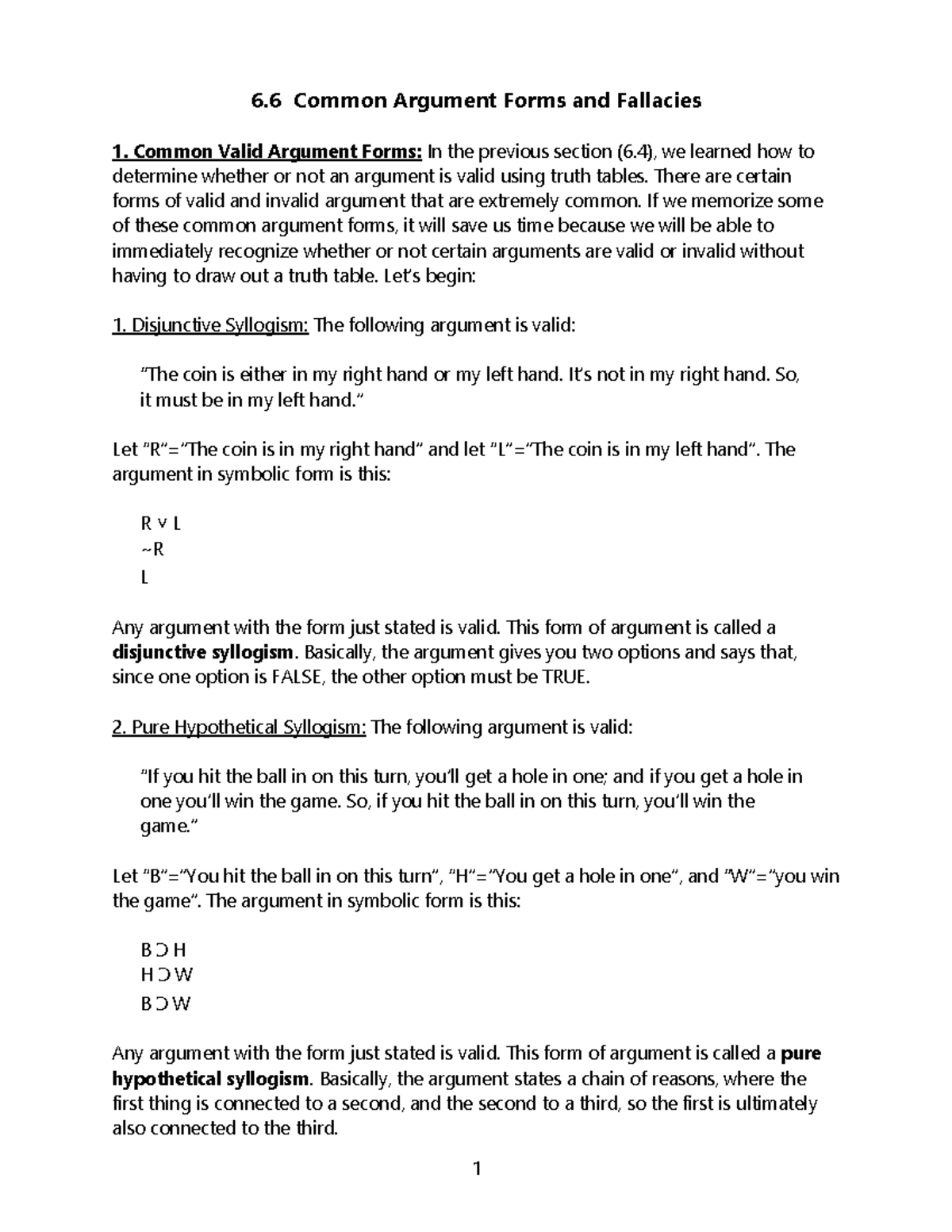 Forms - a good material - 6 Common Argument Forms and Fallacies 1 ...
