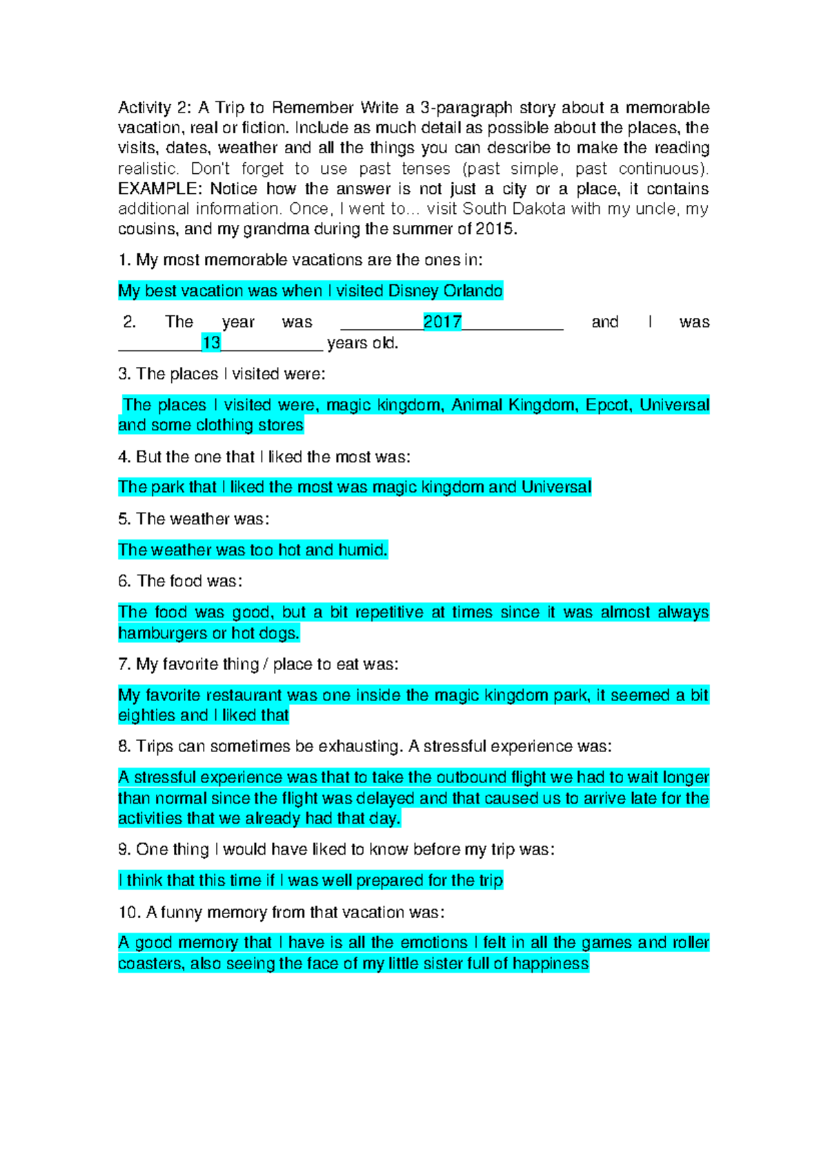 Activity 2 ingles - Activity 2: A Trip to Remember Write a 3-paragraph ...
