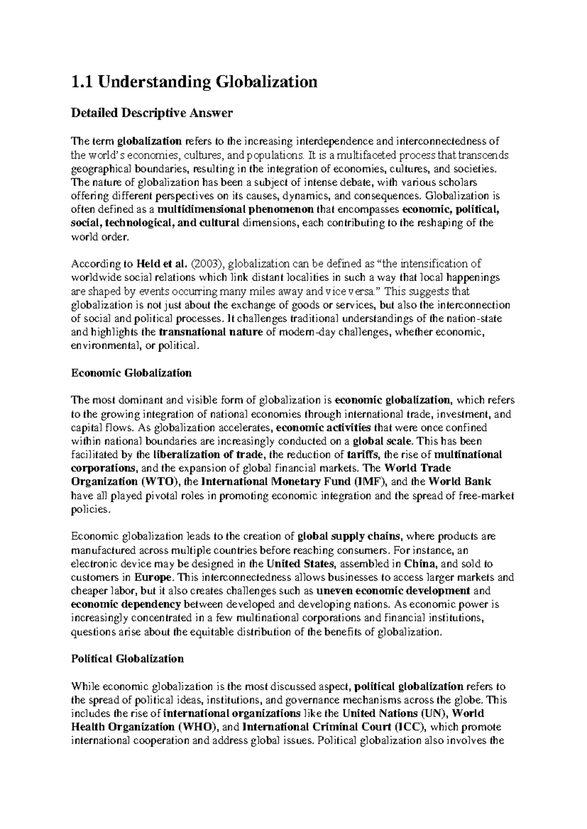 UNIT 1 GE Notes - Examining Globalization: Concepts and Perspectives ...