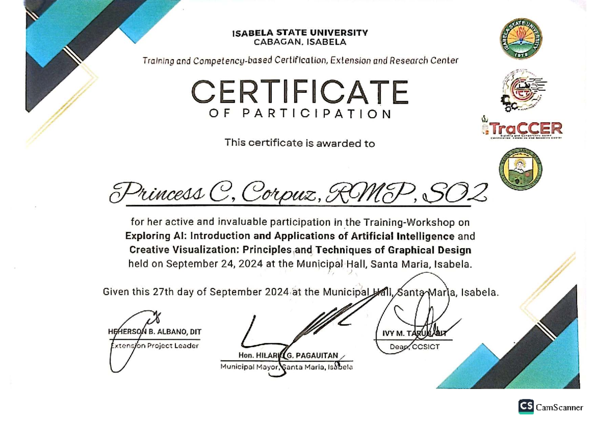 ISU Certificate of Participation: AI & Creative Visualization Training - Studocu