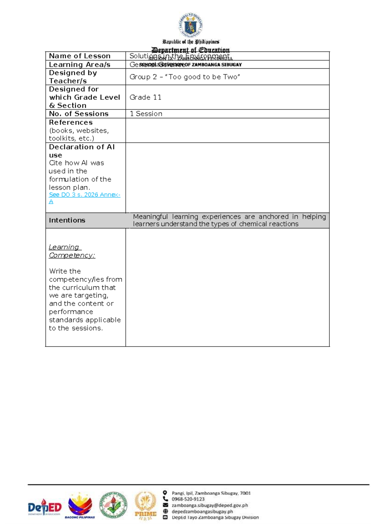 Grade 11 General Science Lesson Plan Design (ILAW Template) - Studocu
