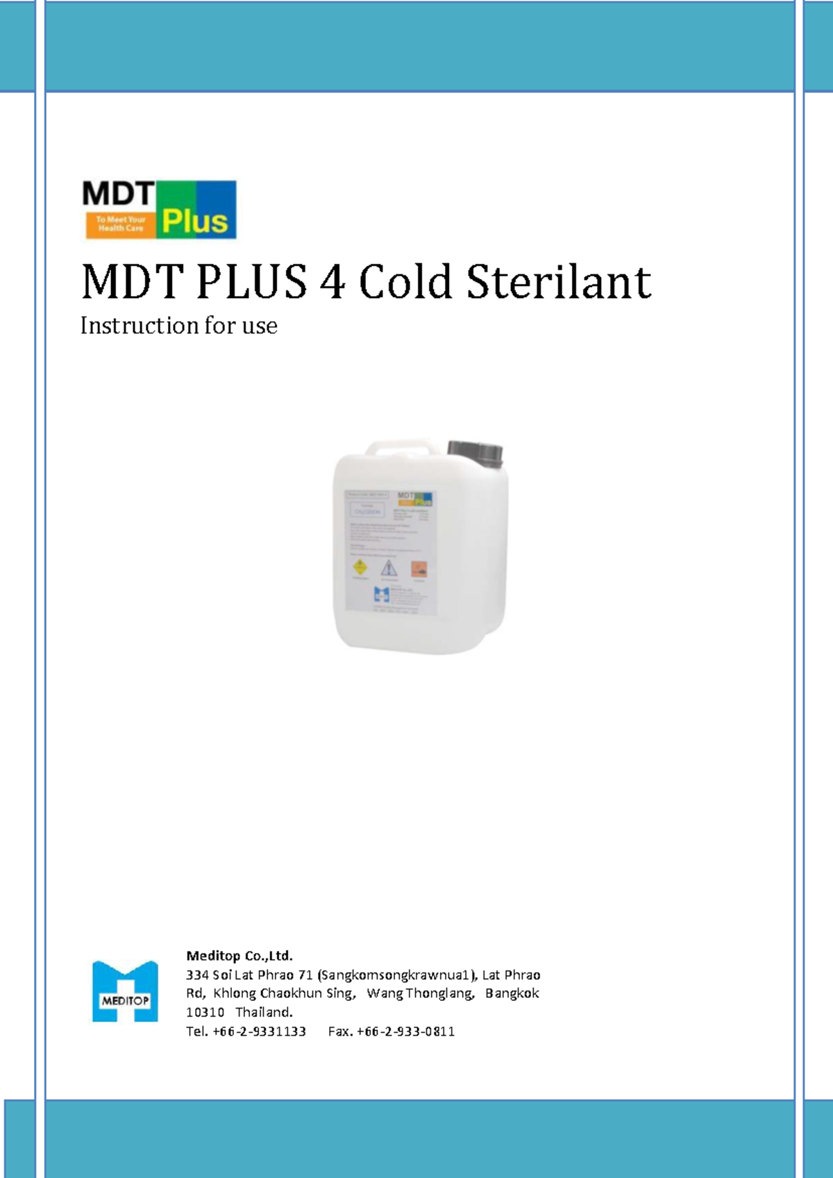 MDT PLUS 4 Cold Sterilant Instructions for Use (Rev. 01) - Studocu
