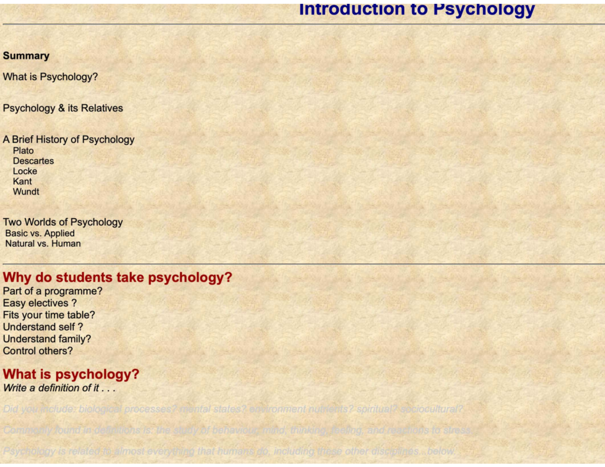 PSY101: Psychology Part 1 Overview and Key Concepts Summary - Studocu