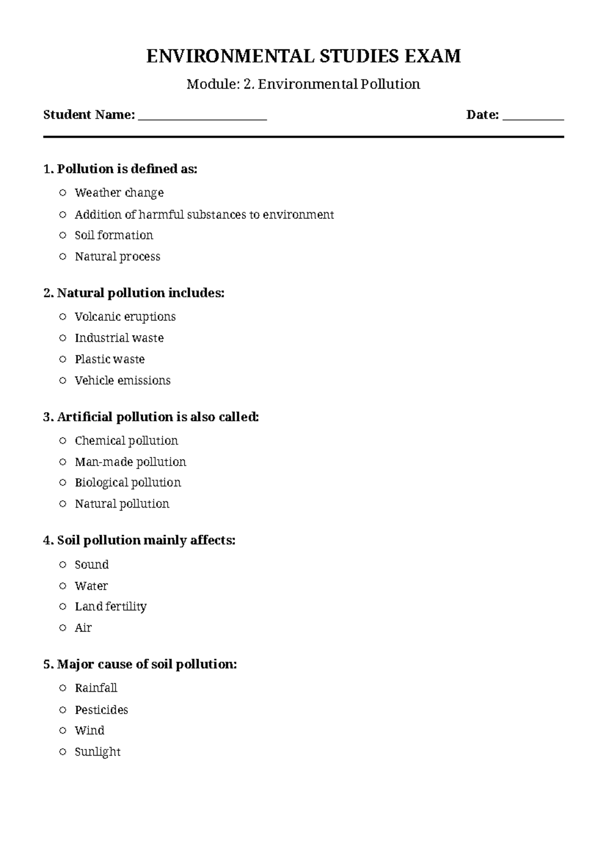 ENVIRONMENTAL STUDIES EXAM - Module 2: Pollution Notes - Studocu
