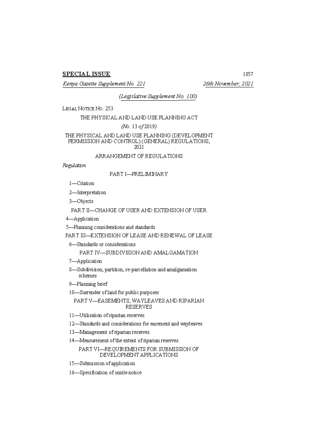 Physical and Land Use Planning (Development Permission) Regs 2021 - Studocu