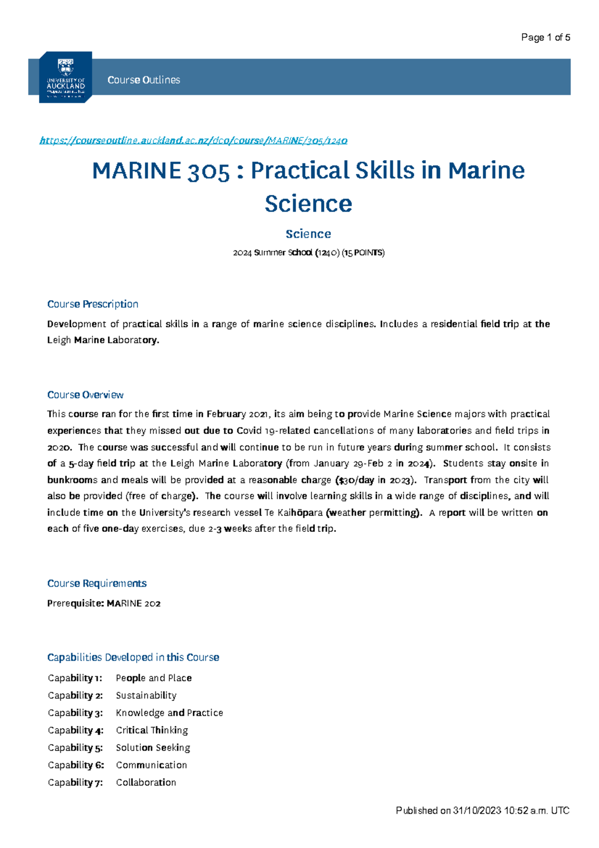 MARINE 305 - 2024 SS: Practical Skills in Marine Science Course ...