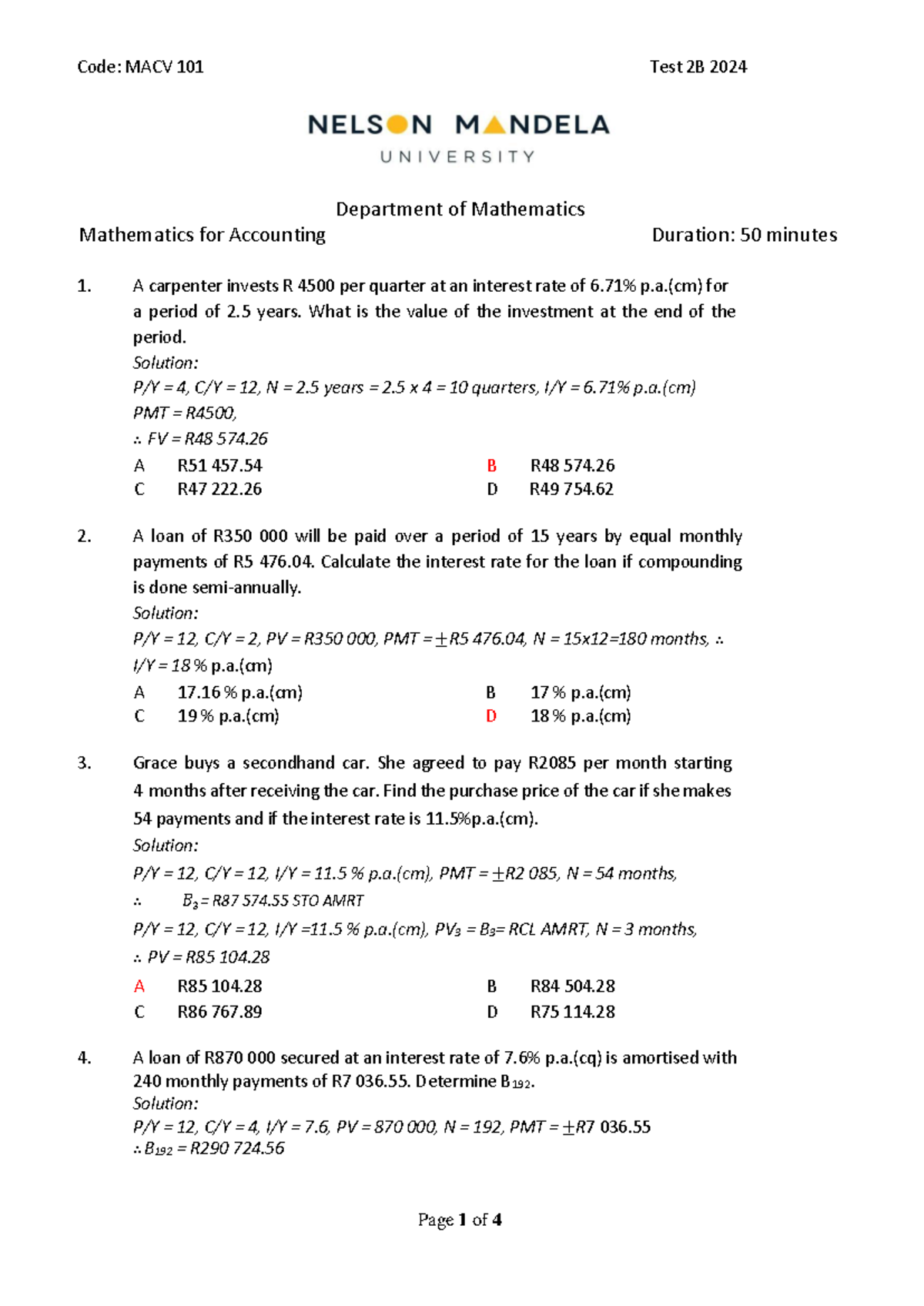 MACV101 Test 2 B Study Notes - Mathematics for Accounting - Studocu