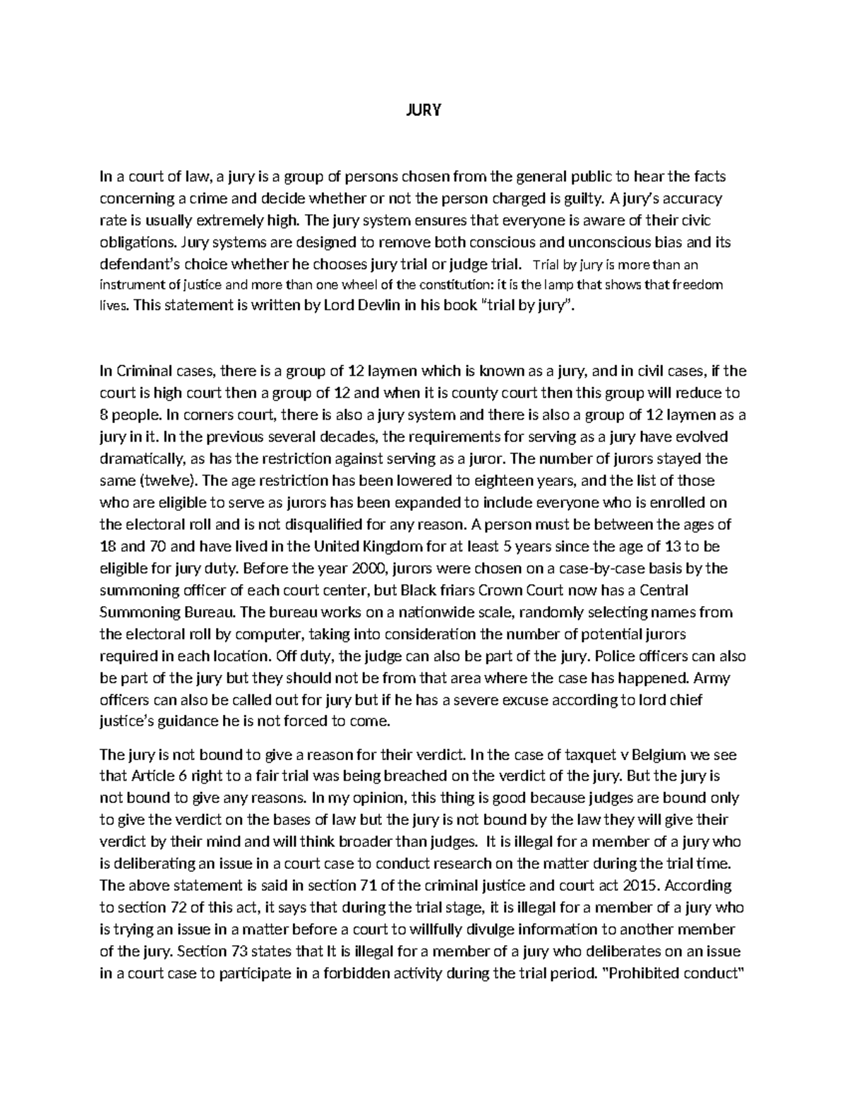 JURY - COMPLETE ESSAY ON JURY SYSTEM AND ITS EVOLUTION - Studocu