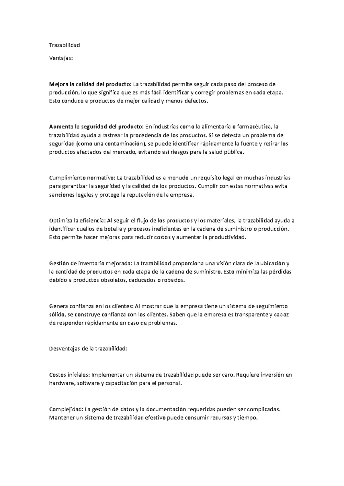 Trazabilidad - jghjgh - Trazabilidad Ventajas: Mejora la calidad del ...