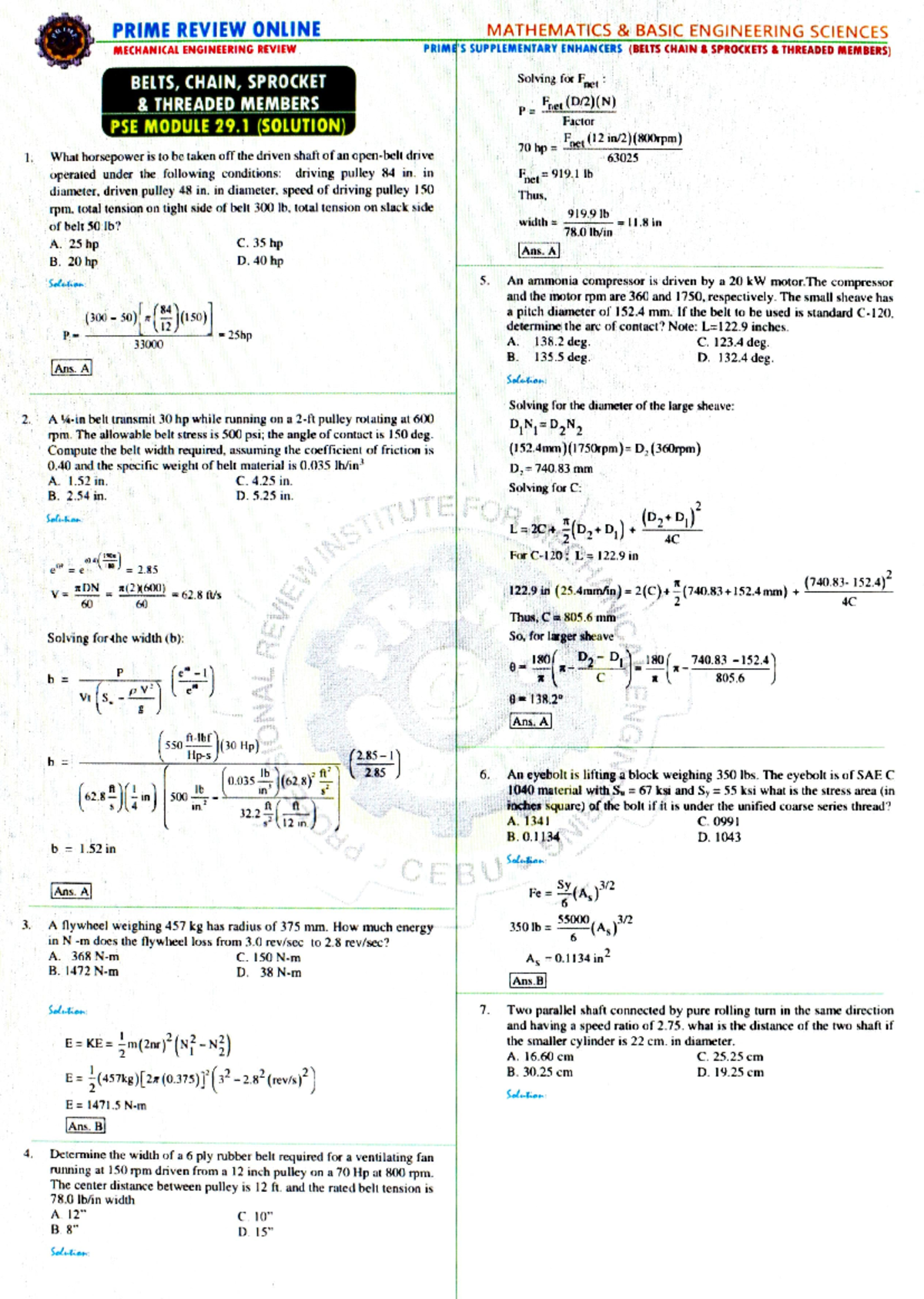 MECHANICAL ENGINEERING REVIEW PRIME SUPPLEMENTARY ENHANCERS (BELTS ...