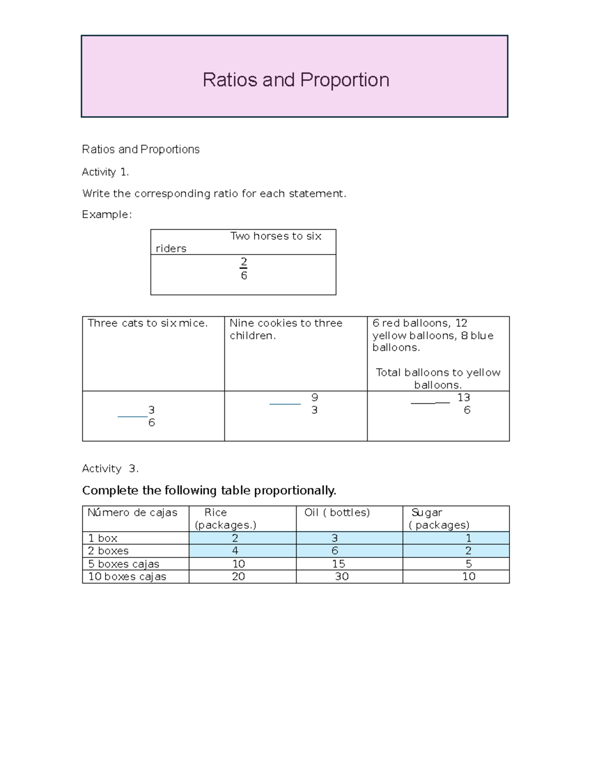5-Ratios and proportions - Ratios and Proportion Ratios and Proportions ...