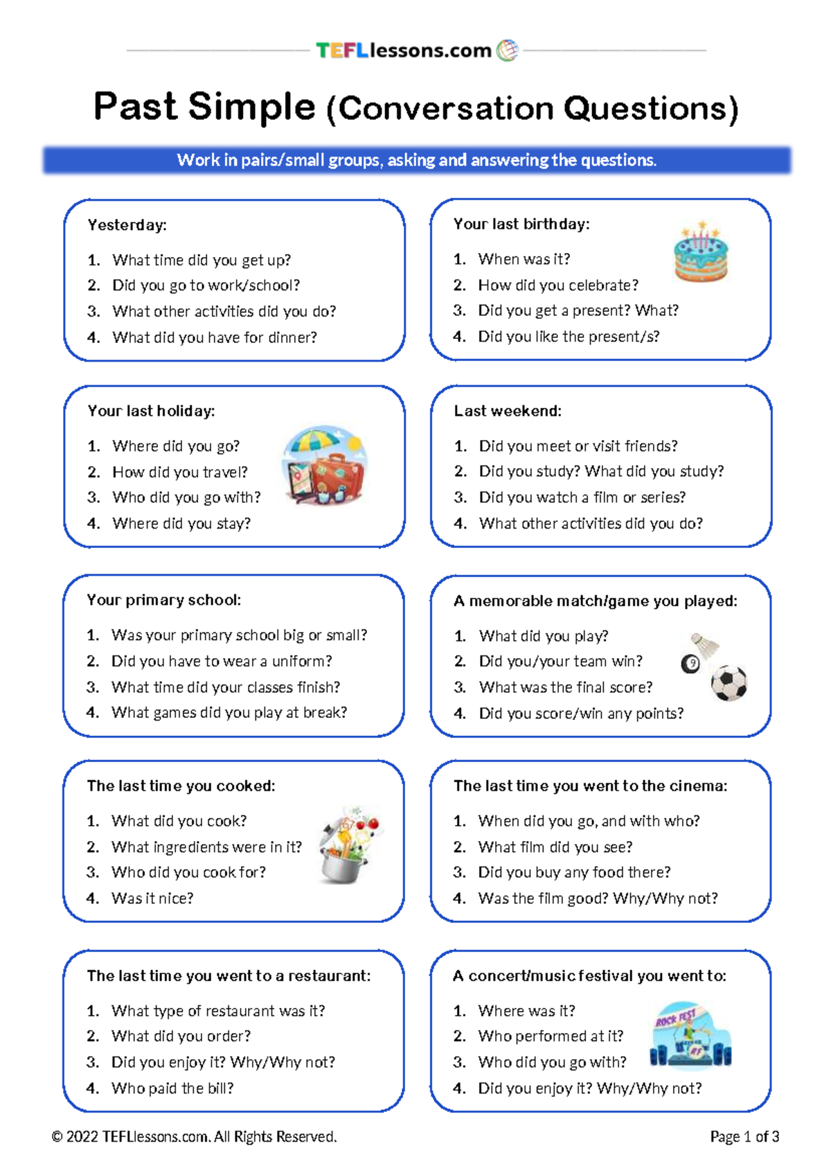 Past Simple Conversation Questions for TEFL A1 Level - Studocu