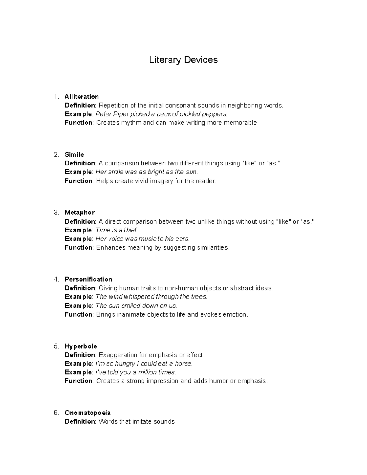 Literary Devices Overview: Definitions & Examples for Study - Studocu
