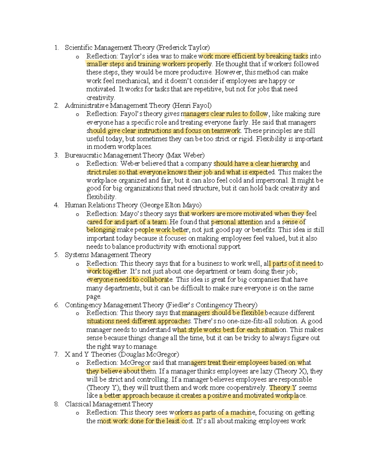 Management Theories Overview: Insights & Reflections (Course Code ...