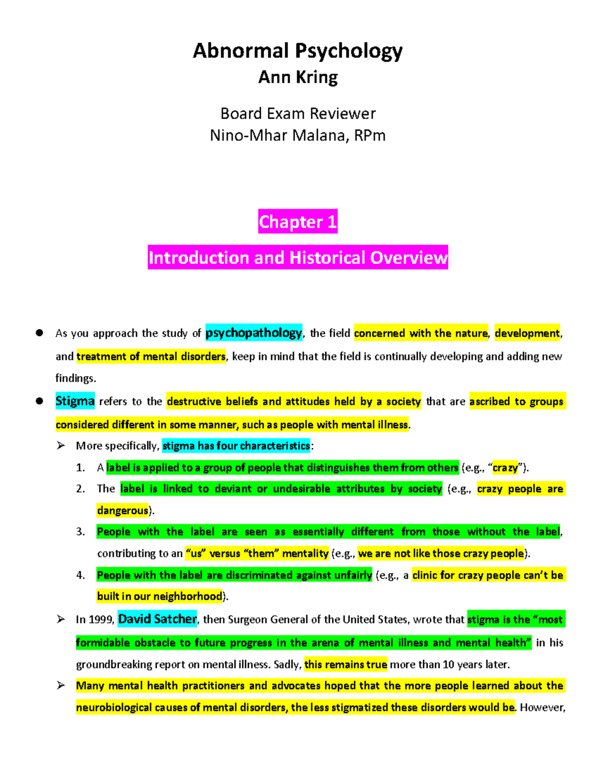 Abnormal Psychology Chapter 1: Introduction & History (Kring) - Studocu