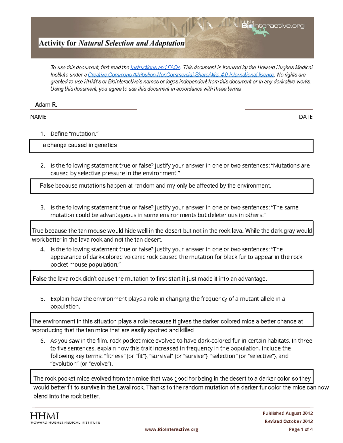 Adam Rodgers - Student Worksheet - To use this document, first read the ...
