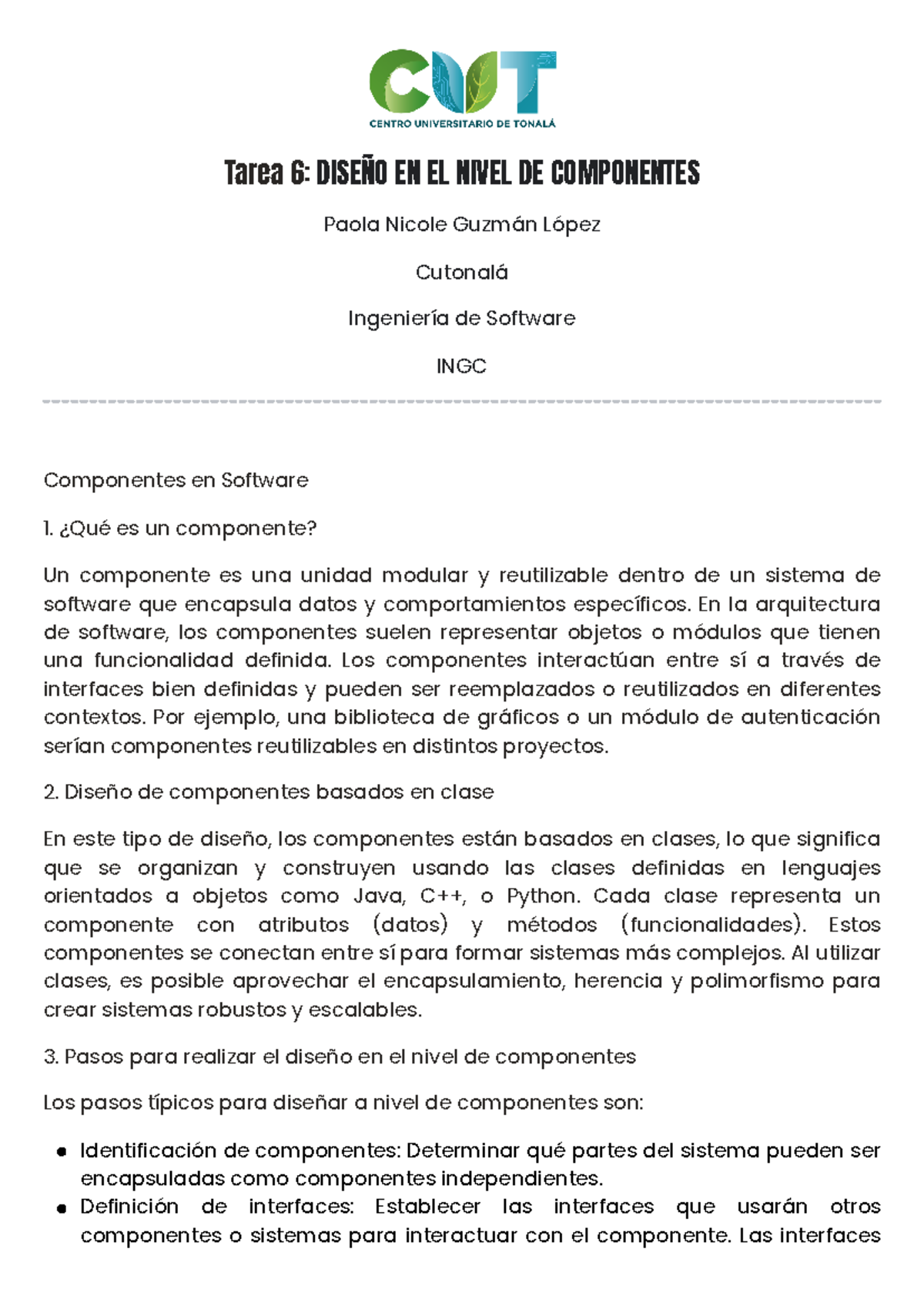 Tareas de Diseño en el Nivel de Componentes - INGC - Studocu