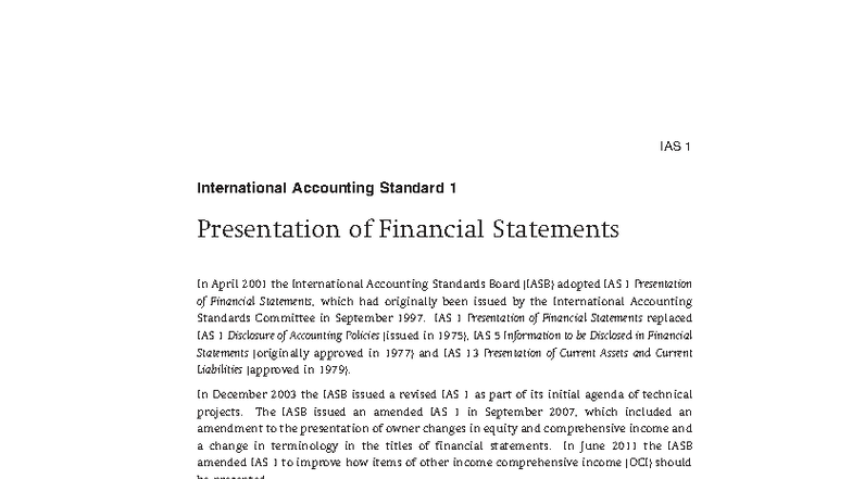 IAS 1 Presentation of Financial Statements: Key Updates and Amendments ...