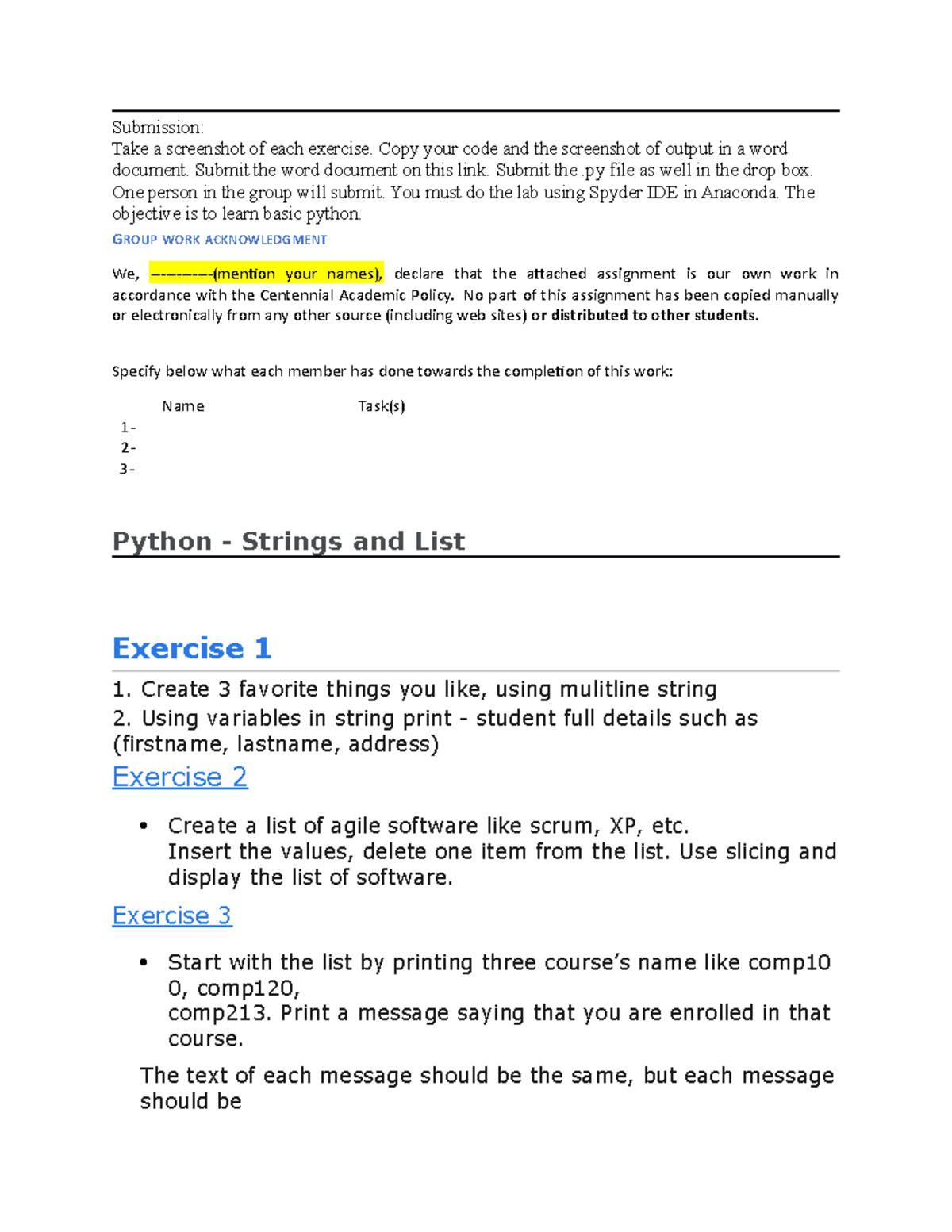 Lab Assignment 3 - Python Basics in Anaconda - Studocu