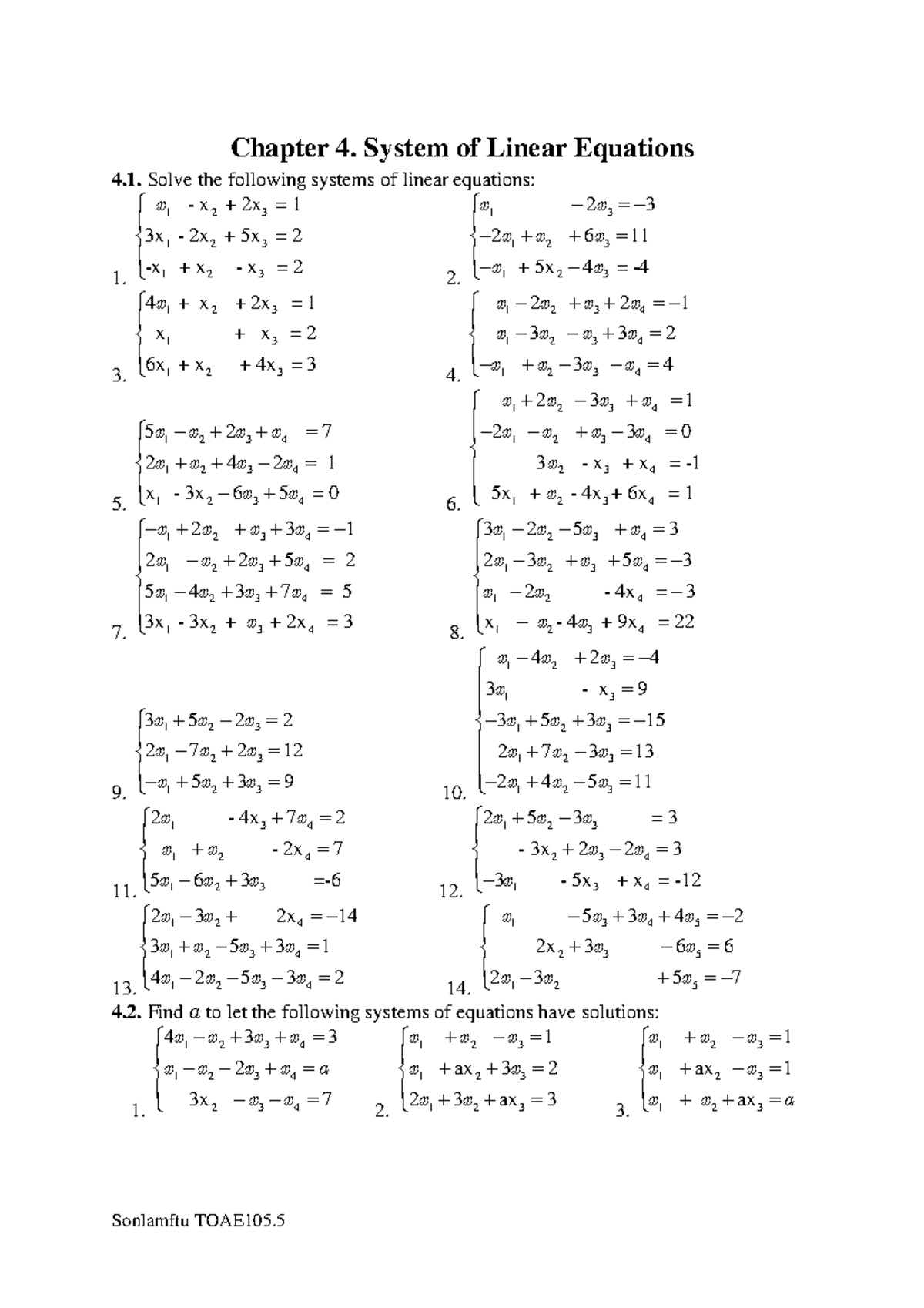 Excercise Chap4. System of Equations - Chapter 4. System of Linear ...