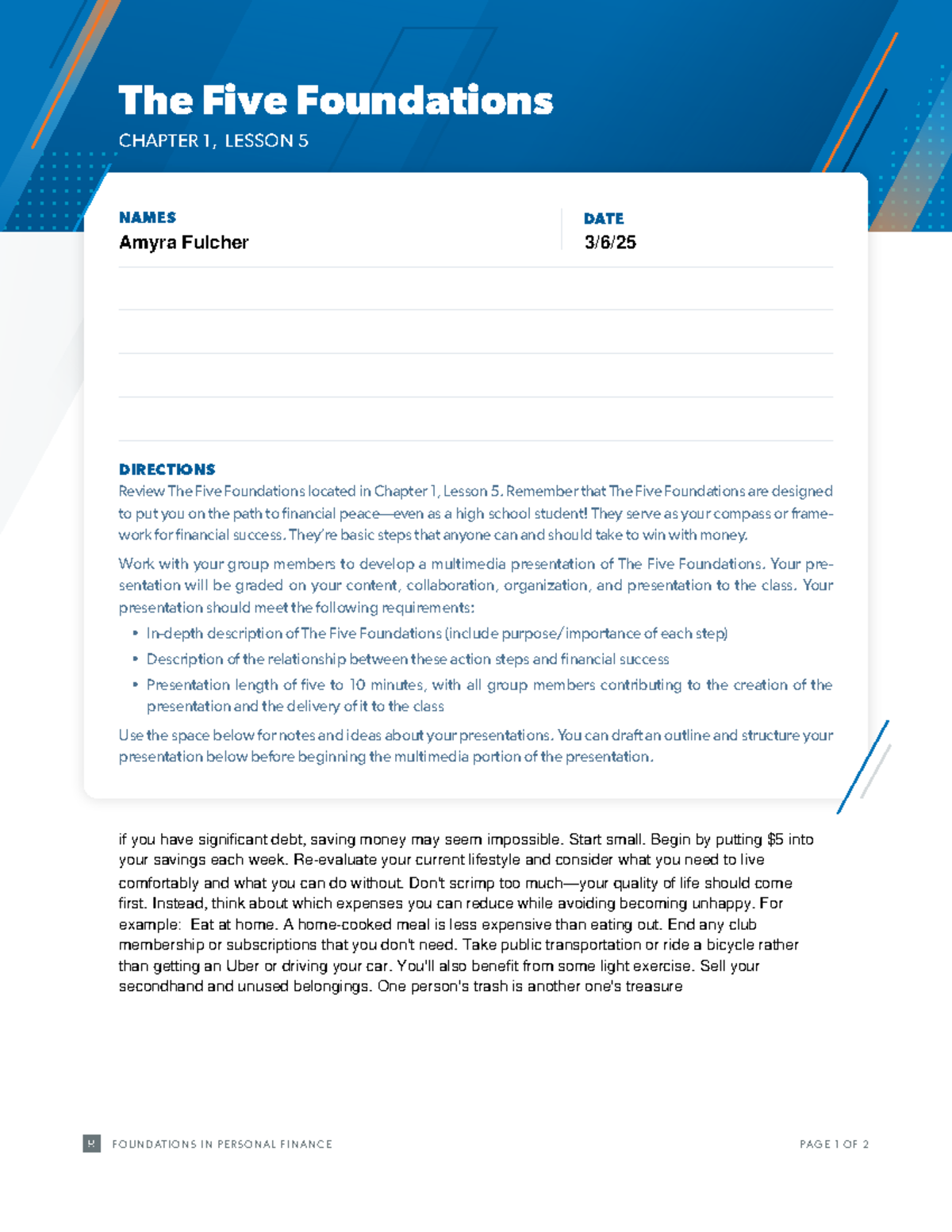 Act CH01 L05: 5 Foundations of Personal Finance Presentation Guide ...