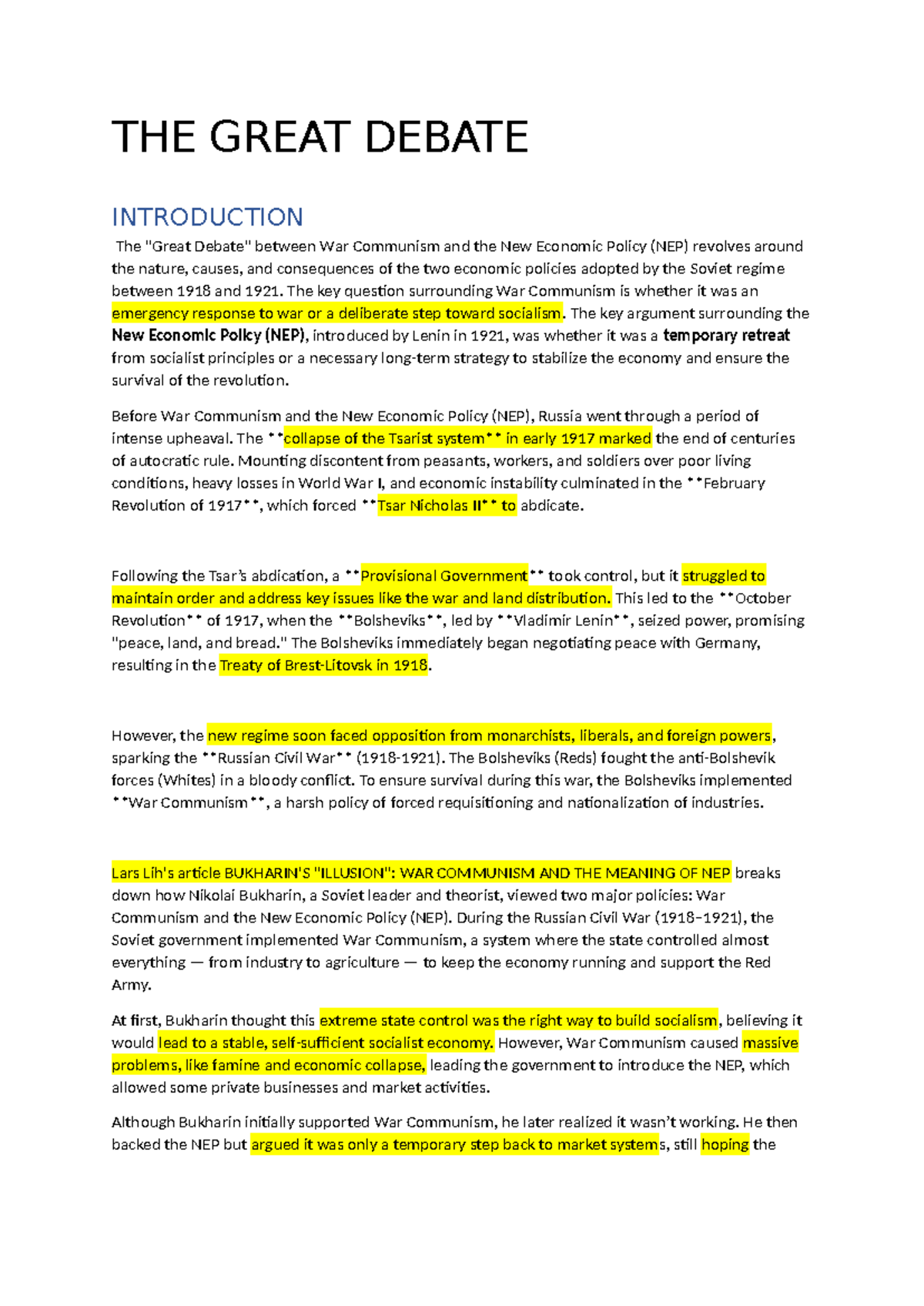 A Comprehensive Analysis of the Great Debate: War Communism vs NEP ...