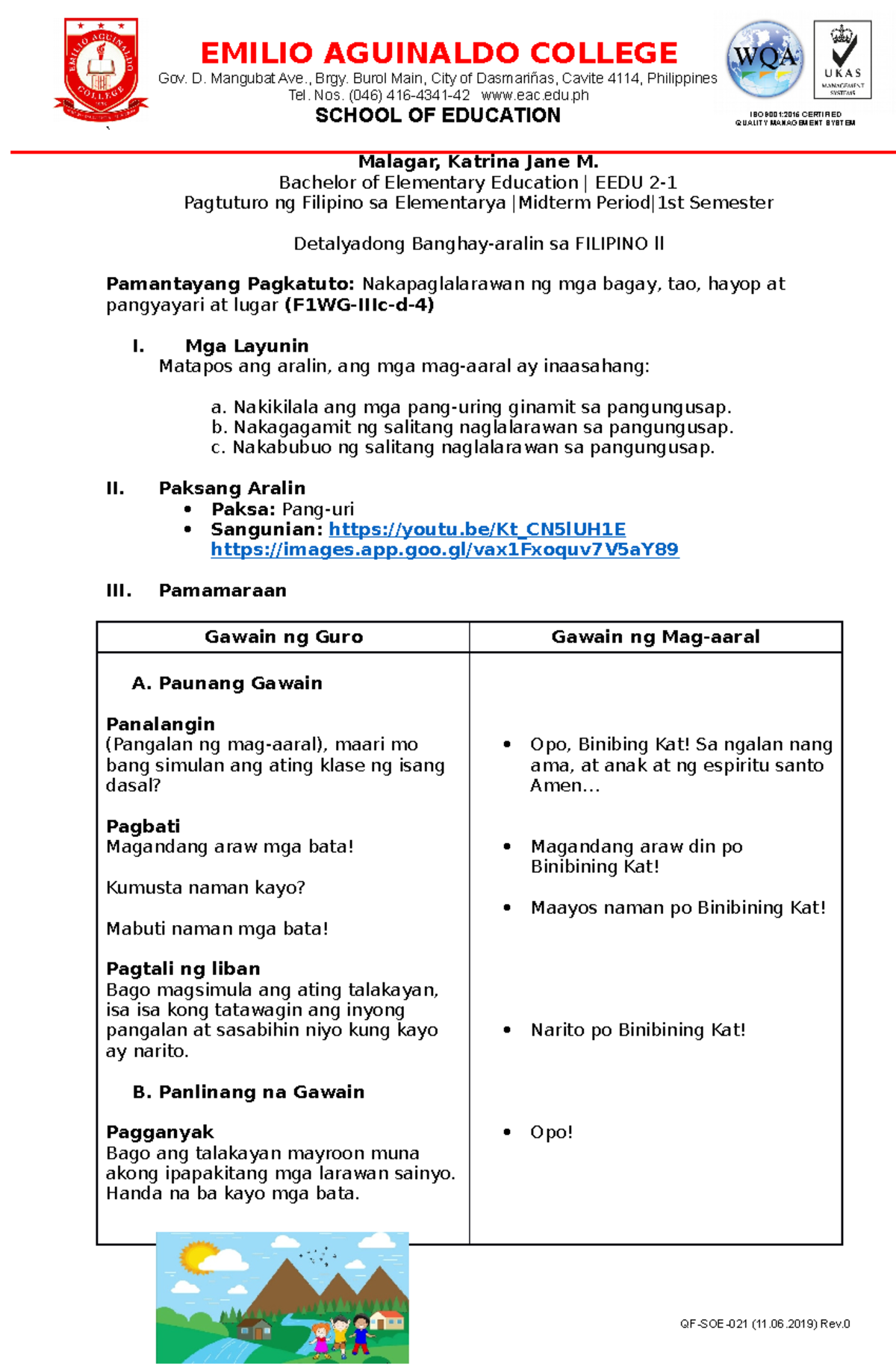 Malagar Detailed-Lesson-plan Pang-ur - ` Malagar, Katrina Jane M ...