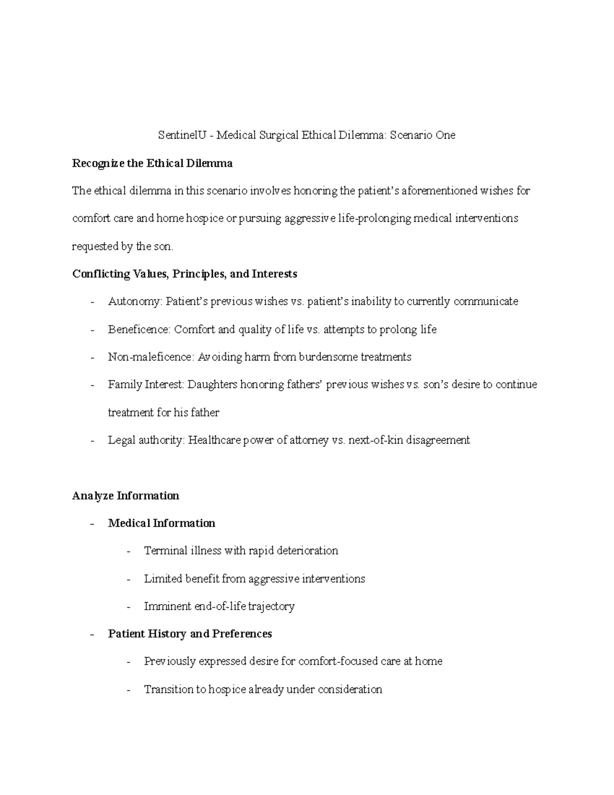 Scenario 1 - Med Surg Ethical Dilemma: Navigating Patient Autonomy ...