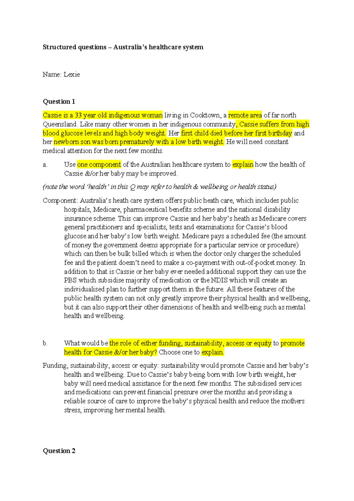 Health Care Revision: Improving Wellbeing in Australia (HCS101) - Studocu