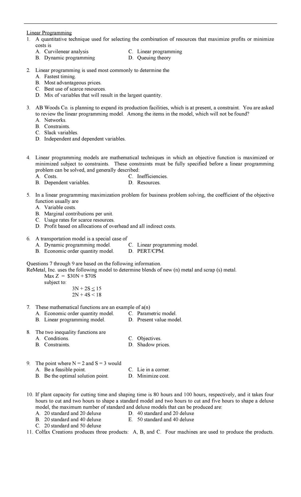 Linear Programming Linear Programming Linear Programming A Quantitative Technique Used For 3935